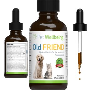 pet wellbeing old friend for senior dogs - vet-formulated - aging immune system & joint mobility support in older canines - natural herbal supplement 2 oz (59 ml)