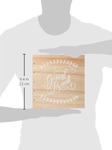 Ginger Ray Wooden Wedding Guestbook with White Script Font, 32 Page, Boho