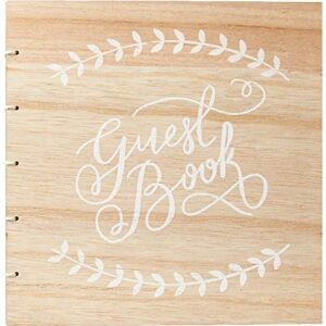 Ginger Ray Wooden Wedding Guestbook with White Script Font, 32 Page, Boho