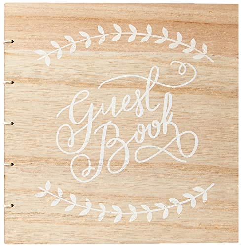 Ginger Ray Wooden Wedding Guestbook with White Script Font, 32 Page, Boho