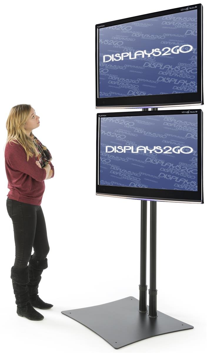 Displays2go DSTAND2BK Heavy Duty TV Stand for Dual HDTV Mounts, 32-70 Inch, Stationary