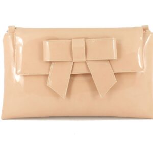 LONI Womens Clutch Bag Shoulder Bag Wristlet in Patent Faux Leather in Nude Pink