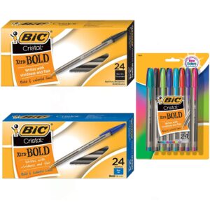 bic cristal xtra bold stick ballpoint pens combo set: set includes 72 pens ( assorted fashion colors: black, blue, green, red, purple, light blue, lime green)