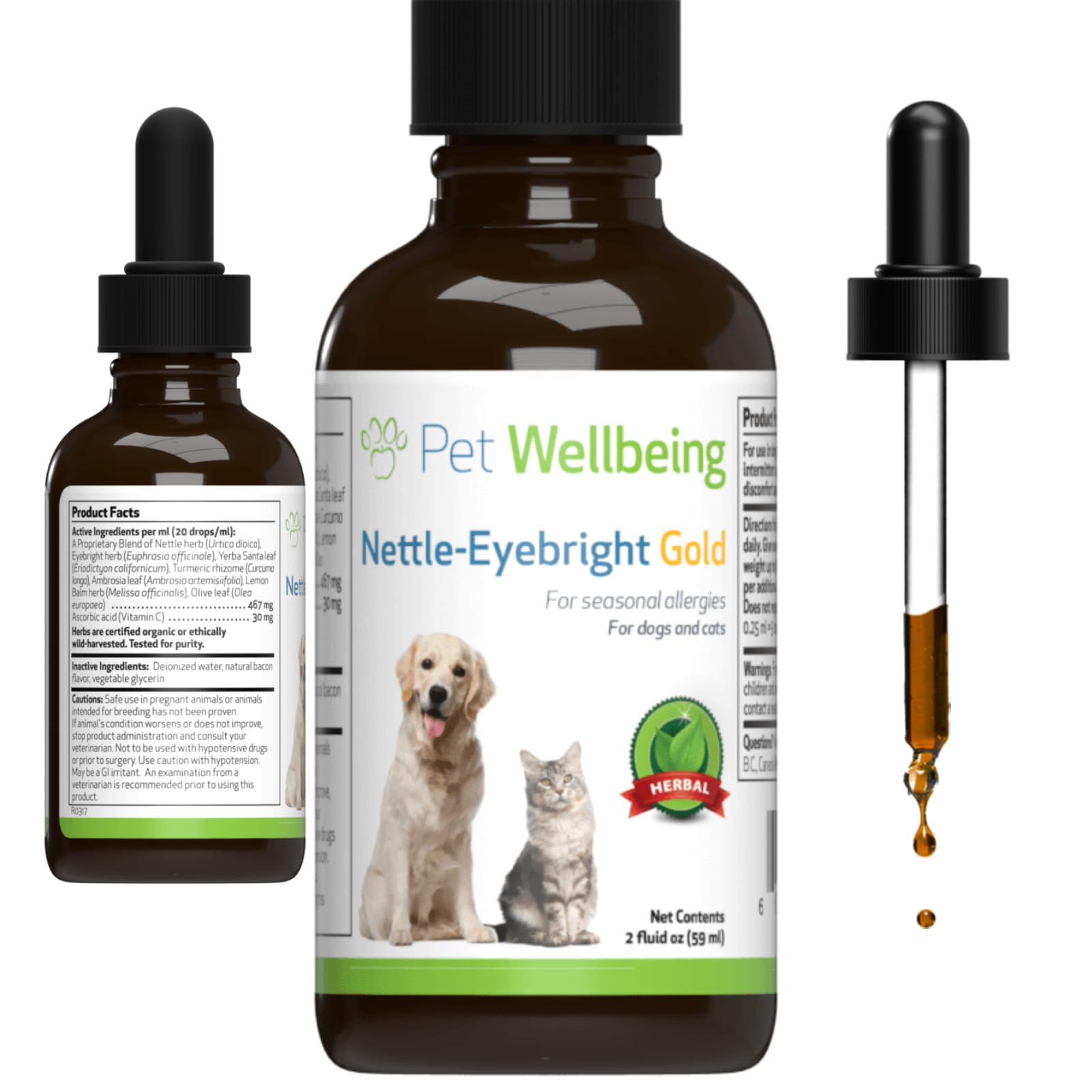 Pet Wellbeing Nettle-Eyebright Gold for Dogs - Vet-Formulated - Seasonal Allergies, Hay Fever, Allergic Rhinitis - Natural Herbal Supplement 2 oz (59 ml)