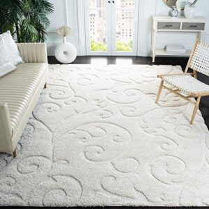 safavieh florida shag collection area rug - 8' x 10', creme & creme, scroll design, non-shedding & easy care, 1.2-inch thick ideal for high traffic areas in living room, bedroom (sg455-1111)