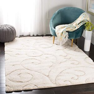 SAFAVIEH Florida Shag Collection Area Rug - 8' x 10', Creme & Creme, Scroll Design, Non-Shedding & Easy Care, 1.2-inch Thick Ideal for High Traffic Areas in Living Room, Bedroom (SG455-1111)