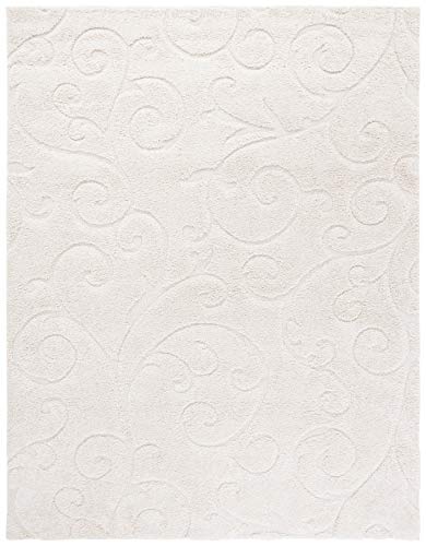 SAFAVIEH Florida Shag Collection Area Rug - 8' x 10', Creme & Creme, Scroll Design, Non-Shedding & Easy Care, 1.2-inch Thick Ideal for High Traffic Areas in Living Room, Bedroom (SG455-1111)