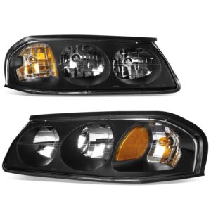 auto dynasty pair of black housing amber corner headlight assembly lamps compatible with chevy impala 8th gen 00-05