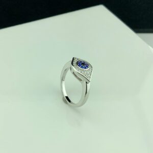 SILVERCLOSEOUT Rhodium Plated Sterling Silver Womens Blue Cz Evil Eye Ring - Size 7