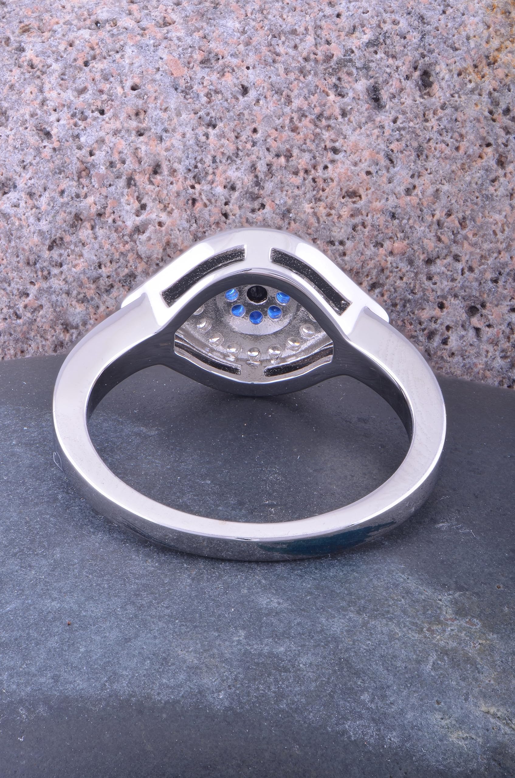 SILVERCLOSEOUT Rhodium Plated Sterling Silver Womens Blue Cz Evil Eye Ring - Size 7