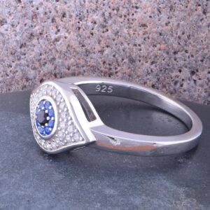 SILVERCLOSEOUT Rhodium Plated Sterling Silver Womens Blue Cz Evil Eye Ring - Size 7