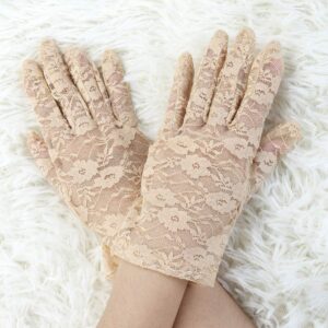 Allegra K Women's Floral 1920s Bridal Wedding Party Opera Full Finger Lace Gloves Short Beige