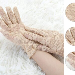 Allegra K Women's Floral 1920s Bridal Wedding Party Opera Full Finger Lace Gloves Short Beige