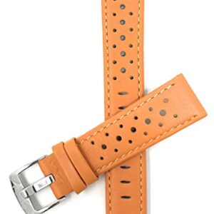 Bandini Mens Leather Rally Strap - Breathable Perforated Racing Watch Band - Replacement Racer Rally Band for Classic and Smart Watch - Orange 22mm Watch Band