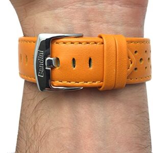 Bandini Mens Leather Rally Strap - Breathable Perforated Racing Watch Band - Replacement Racer Rally Band for Classic and Smart Watch - Orange 22mm Watch Band