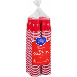 berkley jensen 18 oz. premium plastic cold cups, 240 count - red