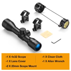 CVLIFE 4x32 Compact Rifle Scope Crosshair Optics Hunting Gun Scope with 20mm Free Mounts