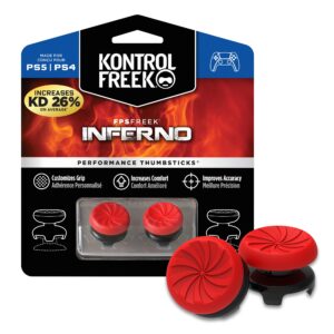 kontrolfreek fps freek inferno for playstation 4 (ps4) and playstation 4 (ps5) controller | performance thumbsticks | 2 high-rise concave | red