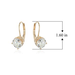 MORGAN & PAIGE 18K Yellow Gold Plated 925 Sterling Silver 7mm Cubic Zirconia Classic Solitaire Leverback Dangle Drop Earrings