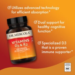 Dr. Mercola Vitamins D3 & K2, 30 Servings (30 Capsules), Dietary Supplement, Supports Immune Health, Non GMO, NSF Certified