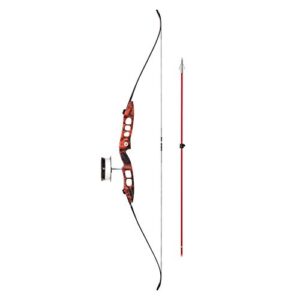 cajun bowfishing fish stick bowfishing bow package with drum reel, roller rest, and piranha point arrow, right hand, red