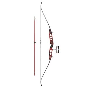 Cajun Bowfishing Fish Stick Bowfishing Bow Package with Drum Reel, Roller Rest, and Piranha Point Arrow, Right Hand, Red