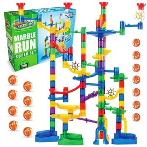 marble genius marble run - maze track easter toys for adults, teens, toddlers, or kids aged 4-8 years old, 150 complete pieces (85 translucent marbulous pieces + 65 glass-marble set), super set