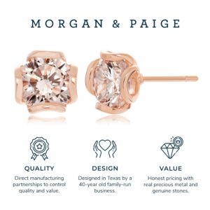 MORGAN & PAIGE 14K Rose Gold Plated 925 Sterling Silver Champagne Cubic Zirconia Flower Basket Style Stud Earrings