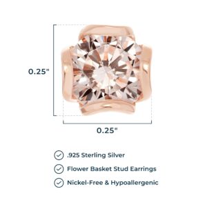 MORGAN & PAIGE 14K Rose Gold Plated 925 Sterling Silver Champagne Cubic Zirconia Flower Basket Style Stud Earrings