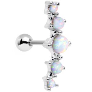 body candy stainless steel white synthetic opal left cartilage earring 16 gauge 1/4"