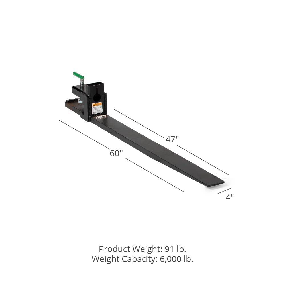 Titan Attachments Single Heavy-Duty 60" Clamp-on Pallet Fork, 47" x 4" Fork Length, Rated 6,000 LB, Easy to Install on Loader or Skid Steer Bucket