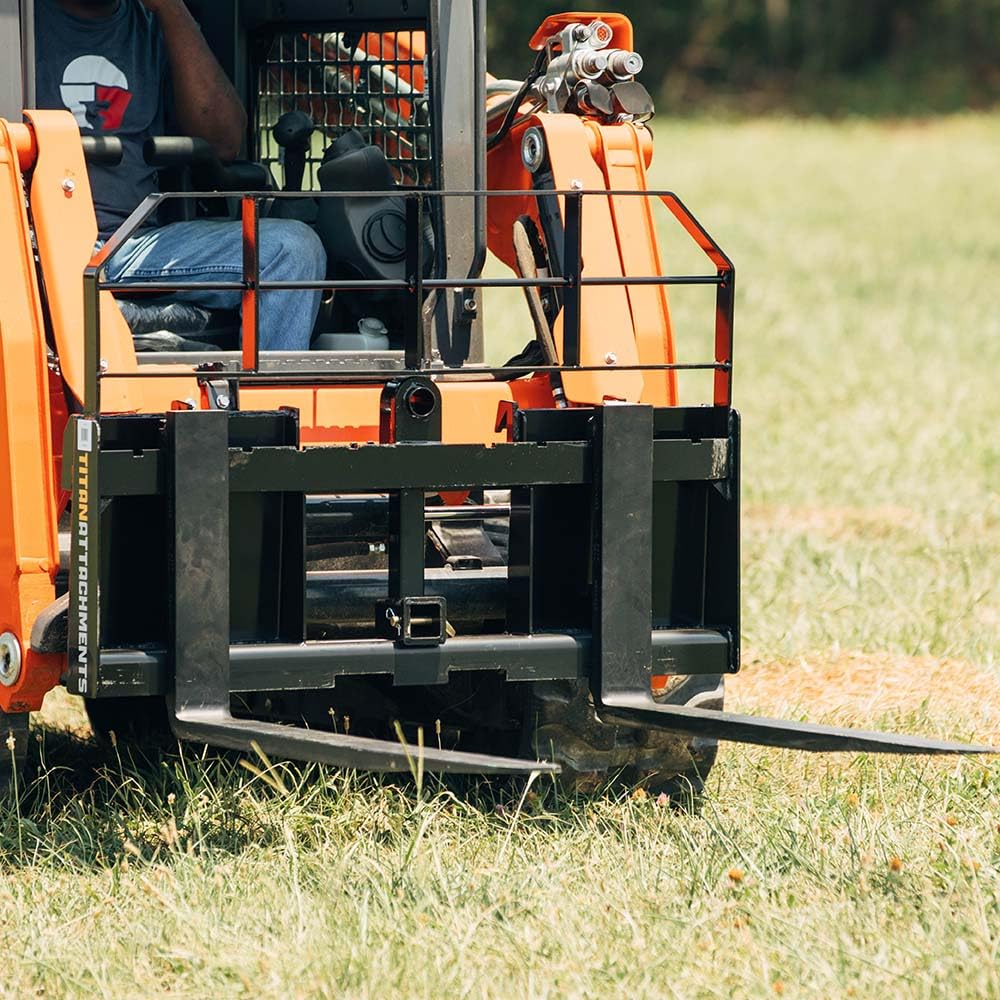 Titan Attachments Pro Series Skid Steer Pallet Fork Attachment with 36" Fork Blades, Rate 6,000 LB, Quick Tach Mounting