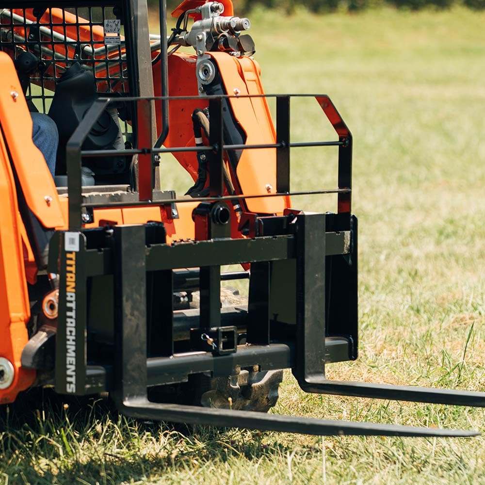 Titan Attachments Pro Series Skid Steer Pallet Fork Attachment with 36" Fork Blades, Rate 6,000 LB, Quick Tach Mounting