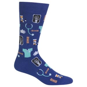 hot sox men's fun occupation & dad crew socks-1 pair pack-cool & funny father's day gifts, medical (dark blue), shoe size: 6-12