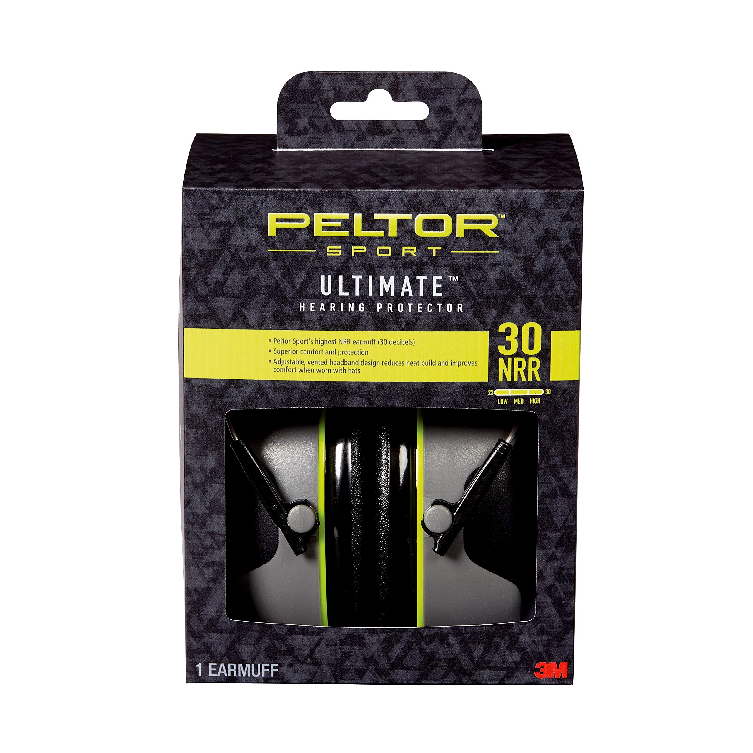 Peltor Sport Ultimate Hearing Protector, Noise Reduction Rating (NRR) 30 dB, Lightweight Design For Comfort & Extended Wear, Peltor Sport's Highest Noise Reducing Ear Muffs, Black/Grey (97042-PEL-6C)