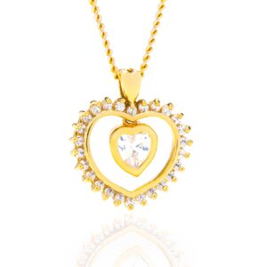 lifetime jewelry cubic zirconia dangle heart pendant necklace 24k gold plated