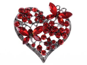 alilang womens floral silvery tone crystal rhinestone insect butterfly love flower heart brooch pin