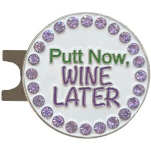 giggle golf bling putt now, wine later golf ball marker with a magnetic hat clip | fun golf accessories for women