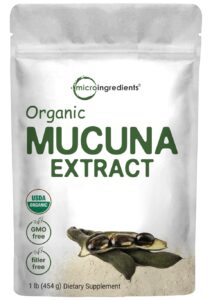 micro ingredients organic mucuna pruriens extract powder,1 pound (908 servings), pure mucuna supplement, promote mood, brain health and boosts immune system, energy, vegan friendly