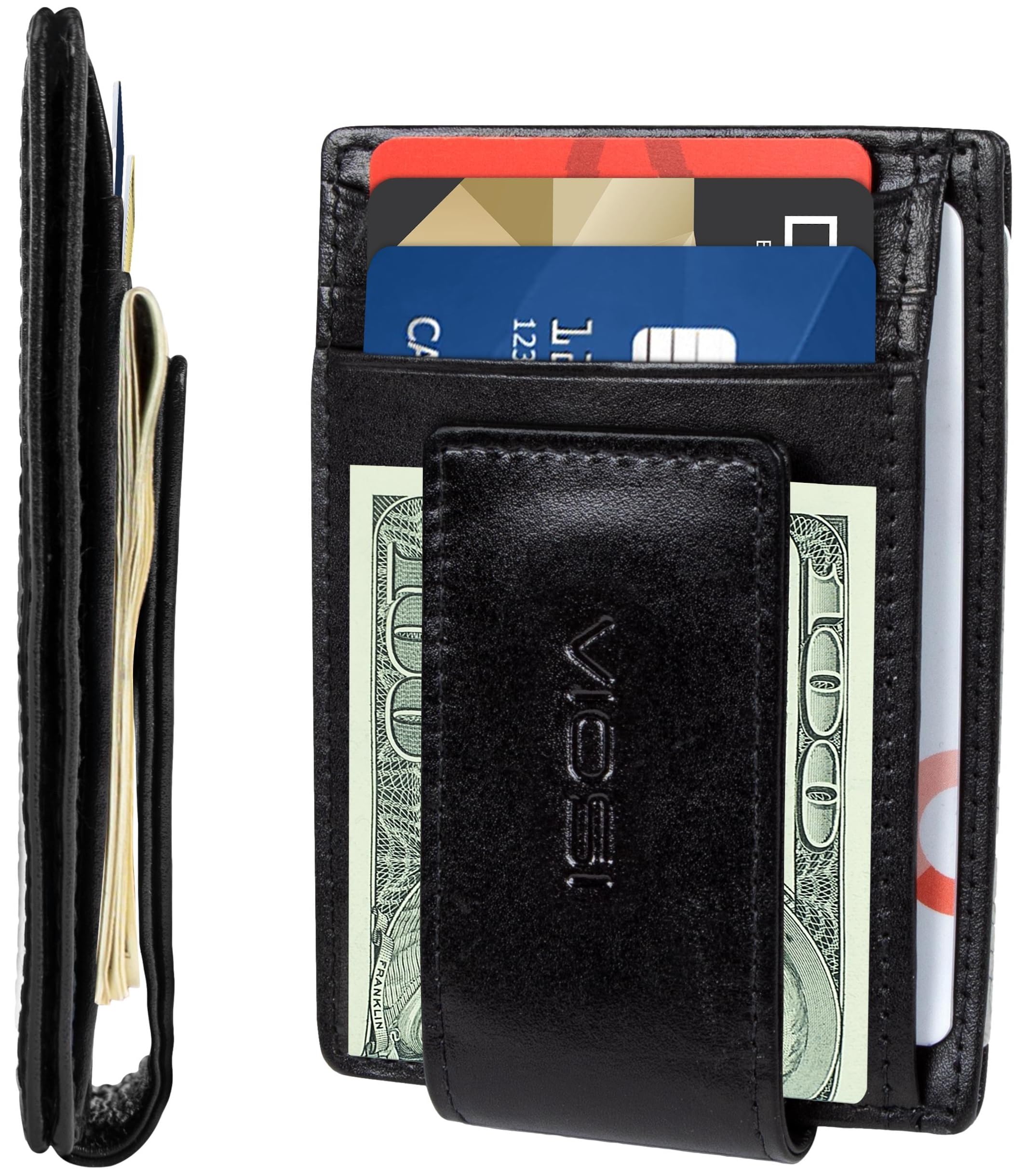 Viosi Money Clip Slim Leather Wallet For Men Front Pocket Rfid Blocking Card Holder With Rare Earth Magnets