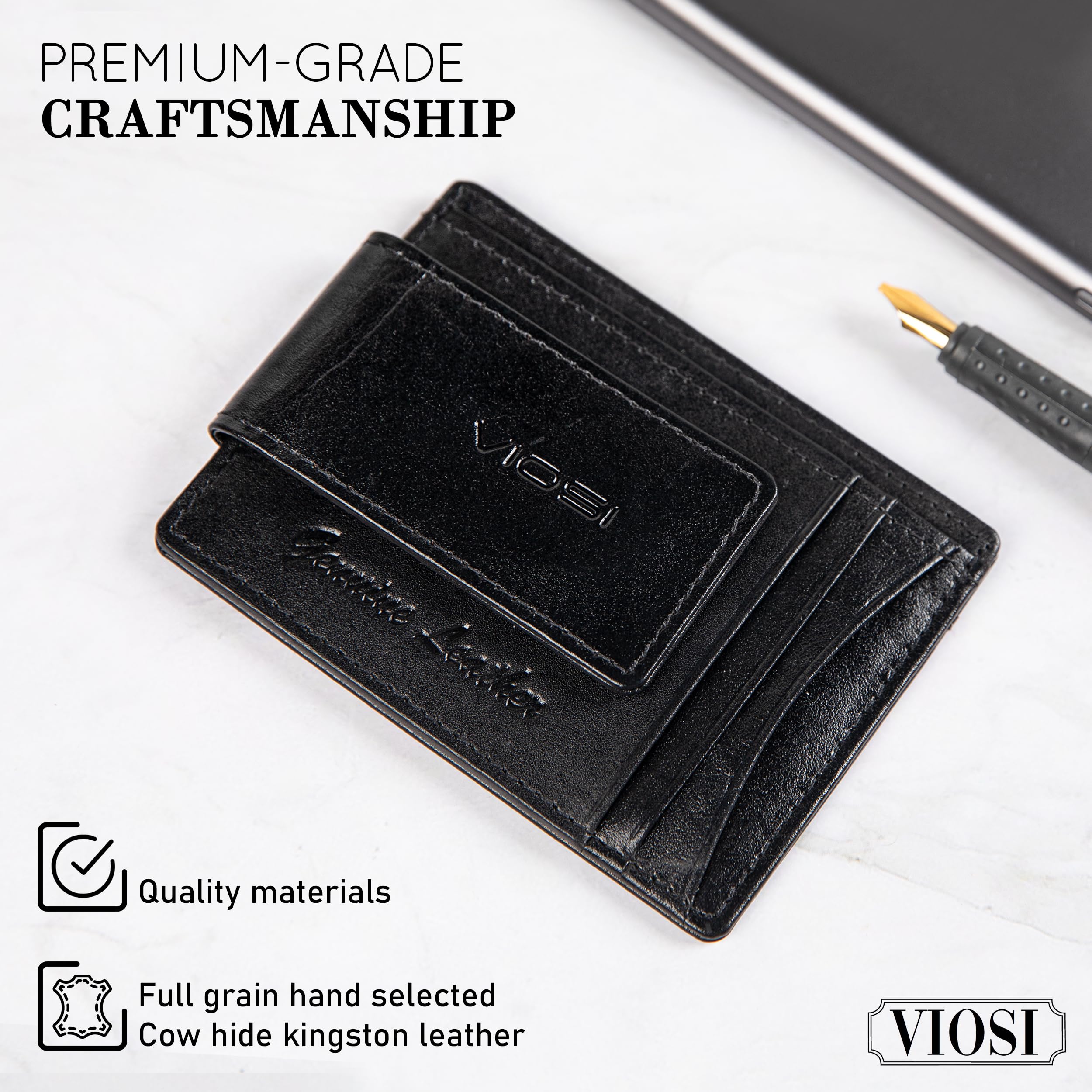 Viosi Money Clip Slim Leather Wallet For Men Front Pocket Rfid Blocking Card Holder With Rare Earth Magnets