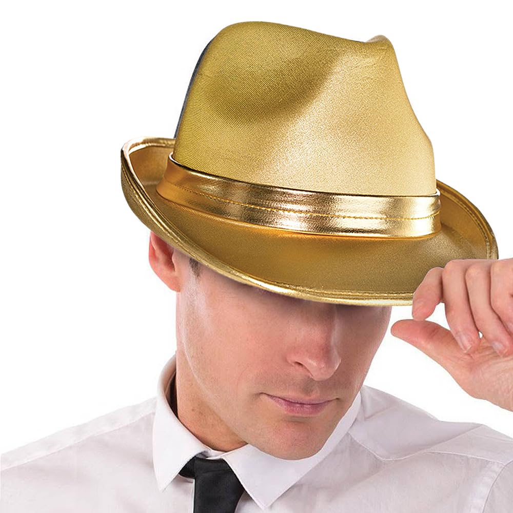 Stunning Gold Velour Fedora Hat - 5" x 12" - Stand Out in the Crowd - Perfect Accessory for All Occasions, 1 Pc