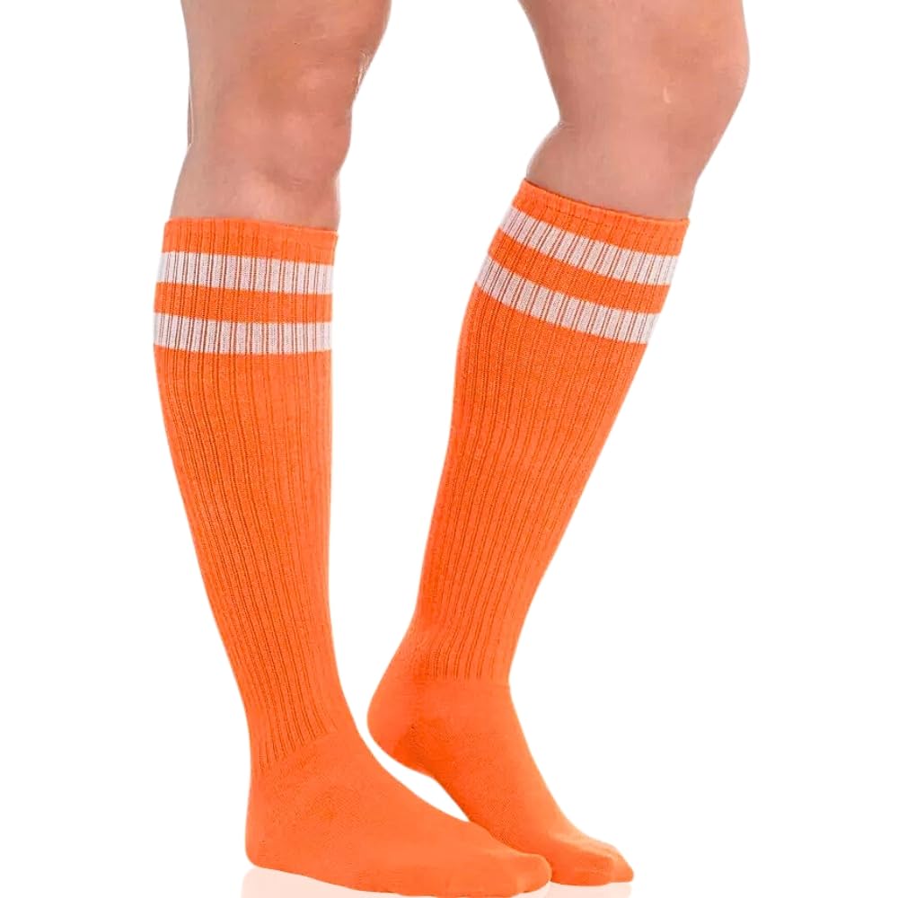 Orange Striped Knee Socks - One Size Fits Most (Pack of 2) - Perfect Costume Accessory & Footwear for Unforgettable Outfits