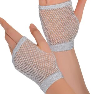 chic & bold polyester silver short fishnet adult gloves (one size) - pack of 1 - perfect for parties and costumes