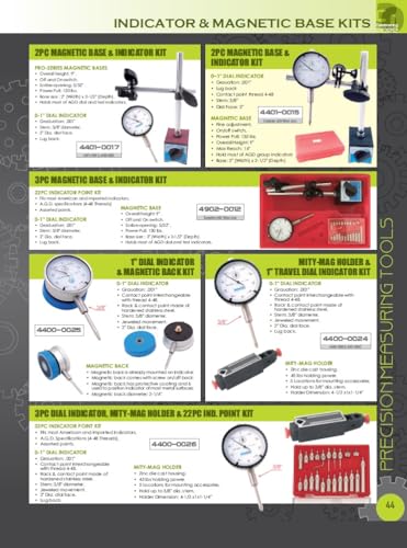 HHIP 4400-0018 0.03" Dial Test and 1" Dial Indicators with Uni Magnetic Base