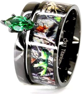 2pc green marquise camo wedding ring set - black camo ring set - wedding rings - camo engagement ring - cubic zirconia wedding sets - cz engagement rings - camo wedding bands set (8)