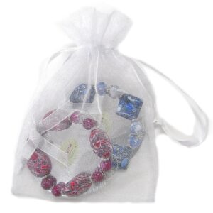 Linpeng Women Stretch Bracelet/Length 7.5" Stone Bead Size Around 1" / Red & Blue / 2 Pcs Set Pouch