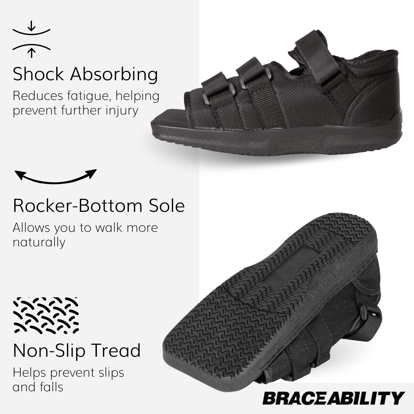 BraceAbility Post-op Shoe for Broken Foot or Toes | Medical/Surgical Walking Boot Cast, Stress Fracture Brace & Orthopedic Sandal with Hard Sole (MEDIUM - FEMALE)