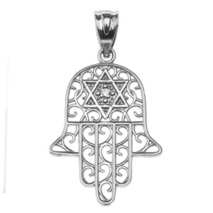 filigree diamond hamsa pendant in sterling silver