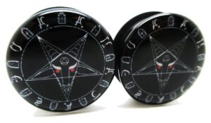 pierced republic pair* black baphomet pentagram ear plugs - acrylic screw-on - 10 sizes (00 gauge (10mm))